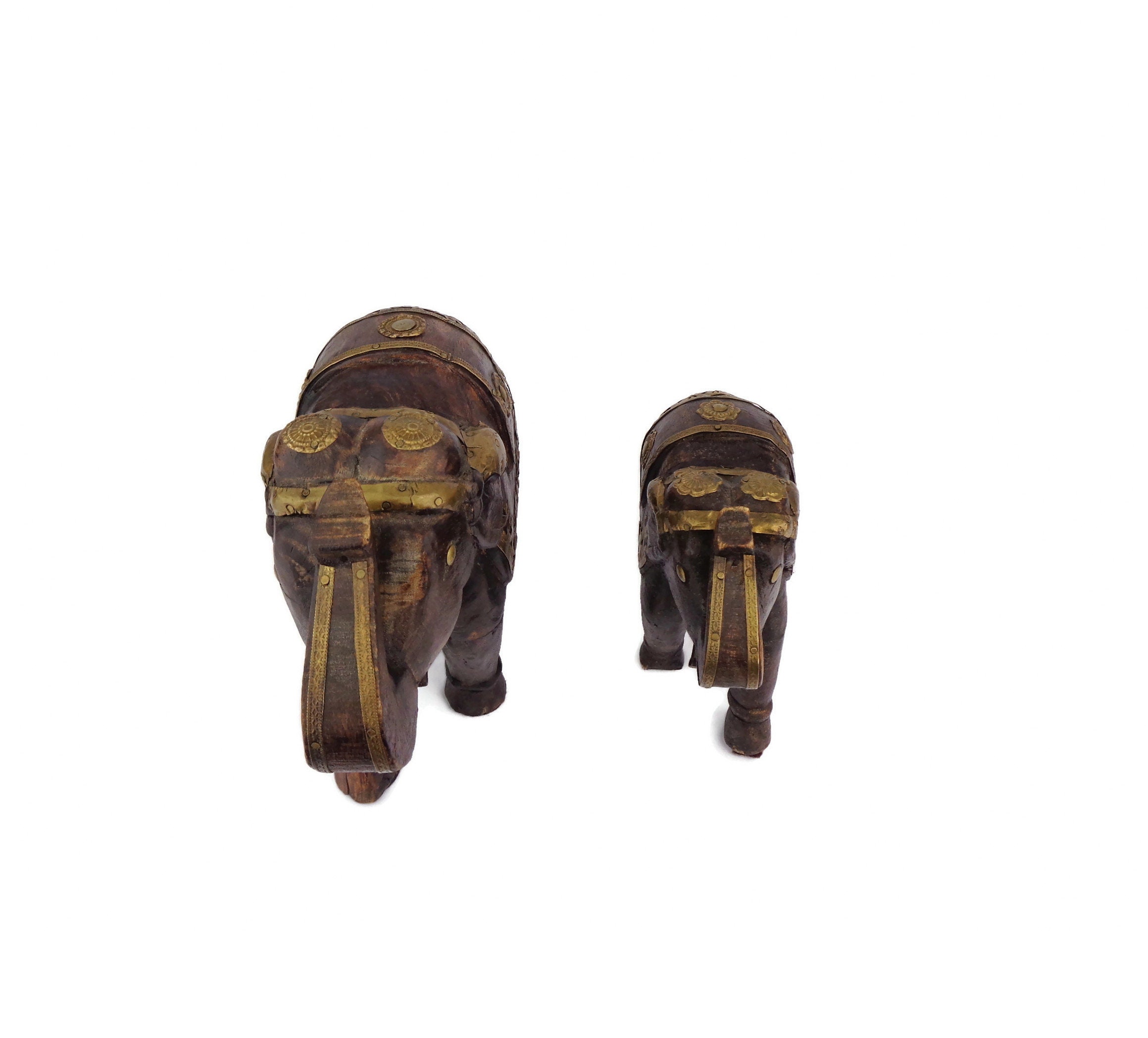 Antique Elephants Figurine Set, Pair Elephant Statues Male Female ...