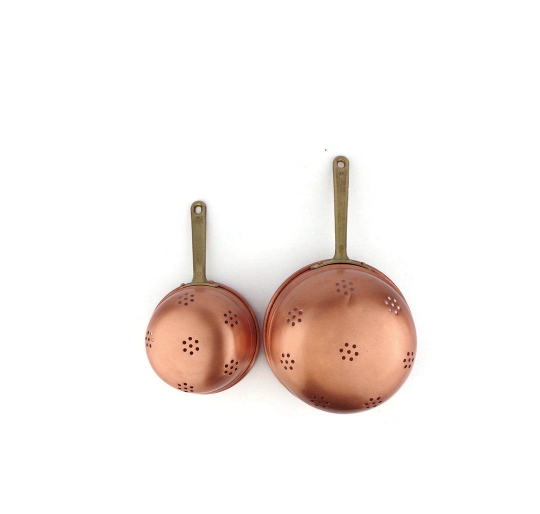 Vintage Copper Strainer With Brass Handle, Copper Colander, Copper ...