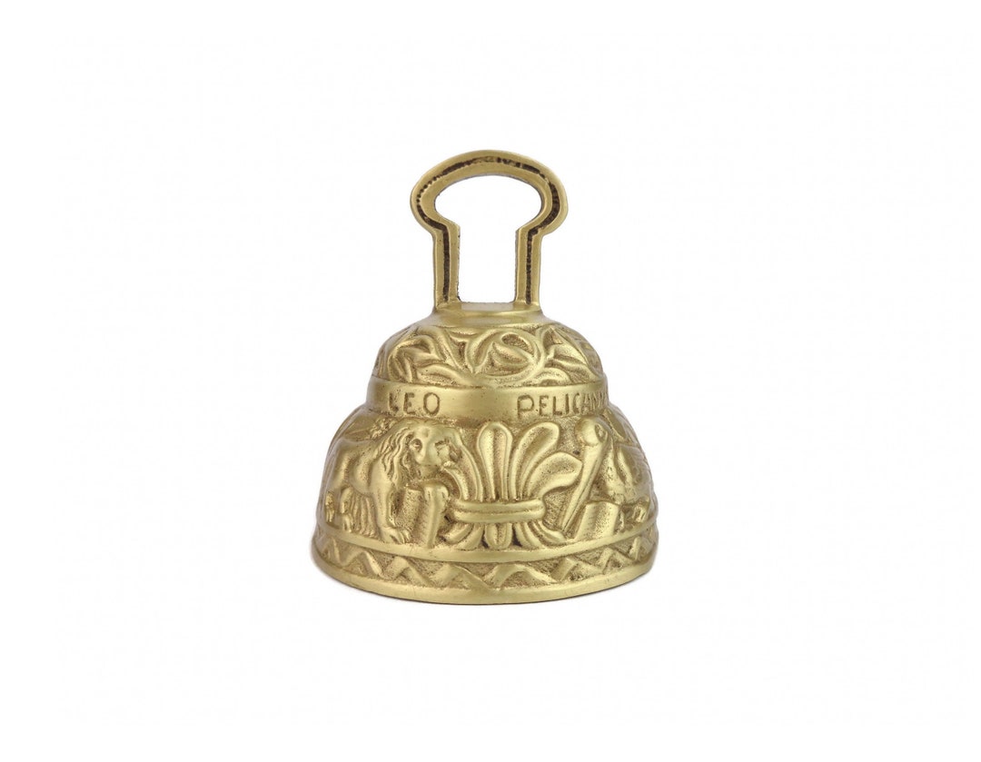 Antique Brass Bell Vintage Brass Bell Brass Temple Bell Engraved Brass Bell Pelican Leo