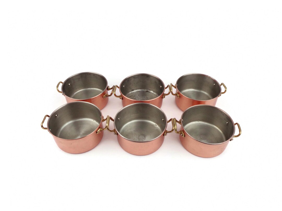 Vintage Copper Pans With Brass Handles, Copper Cooking Pans Set of 6 ...