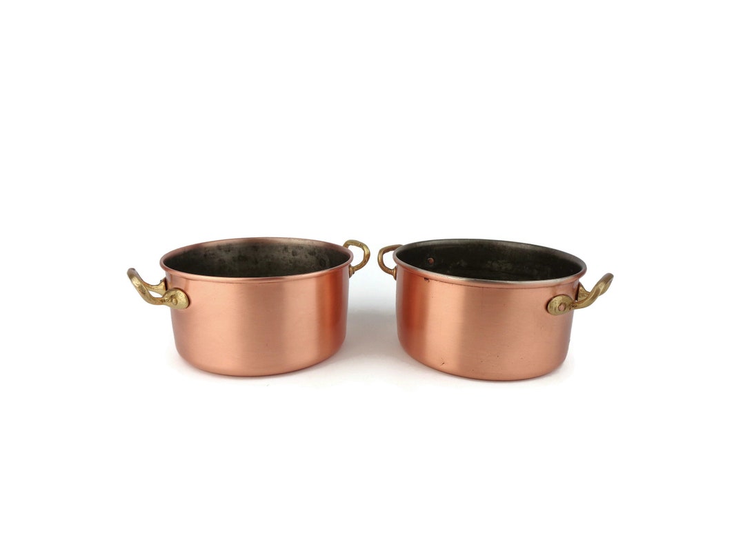 Vintage Copper Pans With Brass Handles, Pair Copper Cooking Pans ...