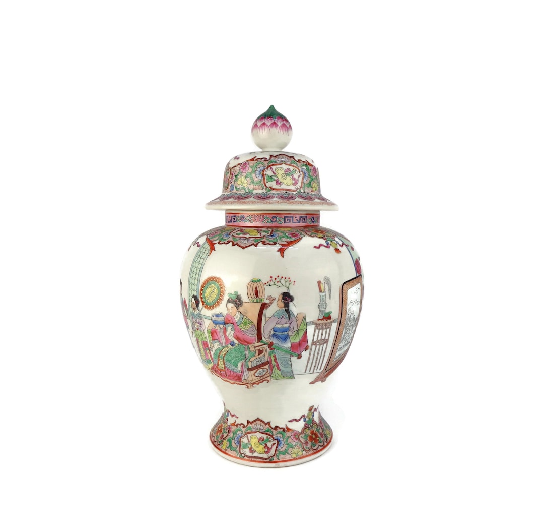 Antique Chinese Ceramic Urn, Hand Painted Chinese Ceramic Jar, Large ...