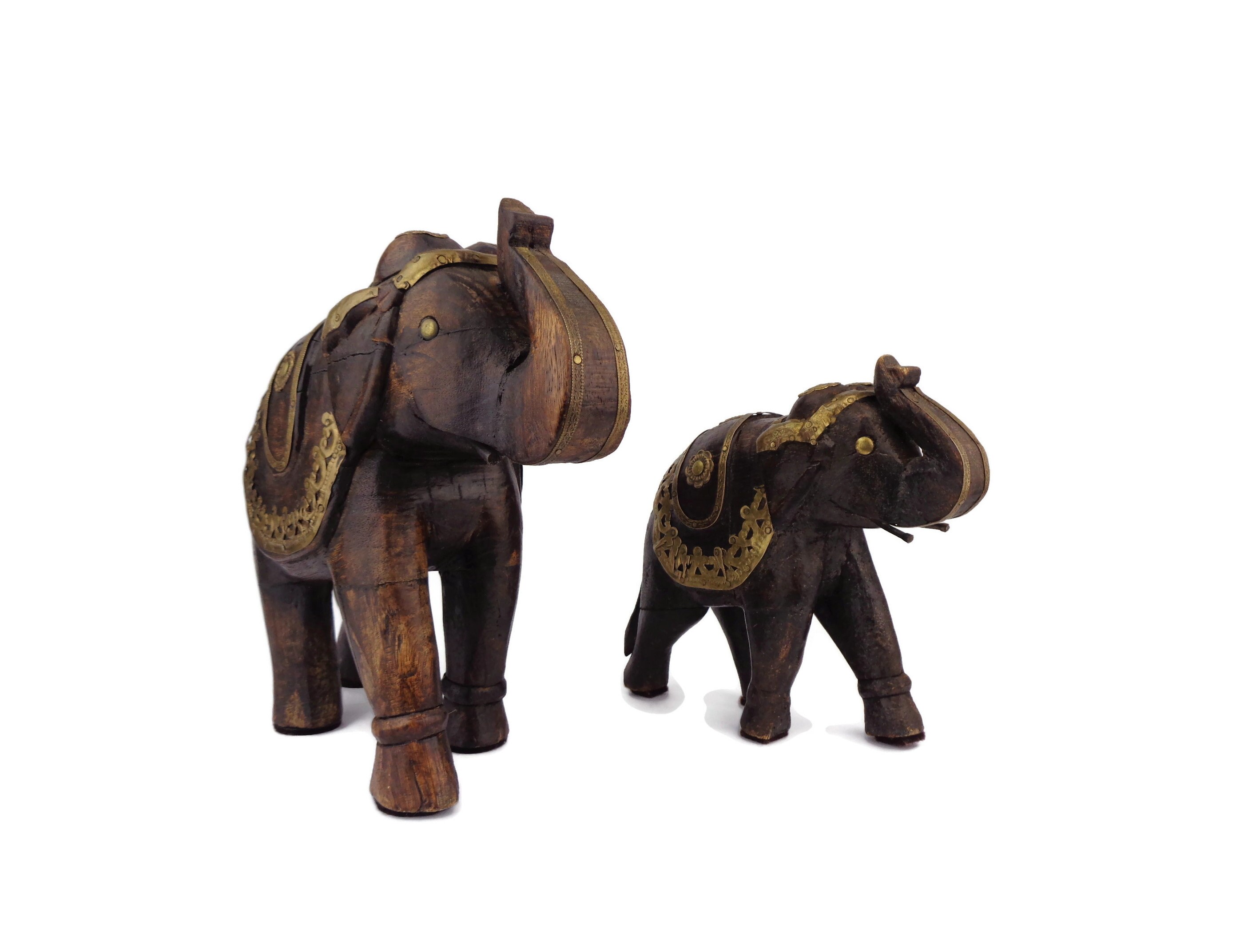 Antique Elephants Figurine Set, Pair Elephant Statues Male Female ...