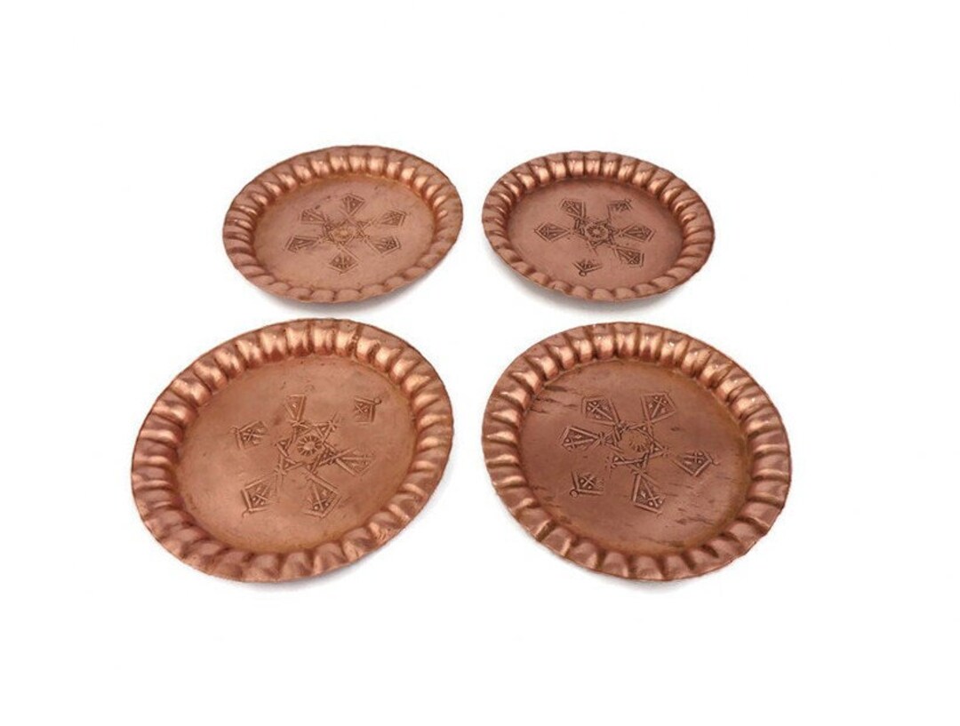 Antique Copper Plates Set of 4, Handmade Copper Plates Set, Hand ...
