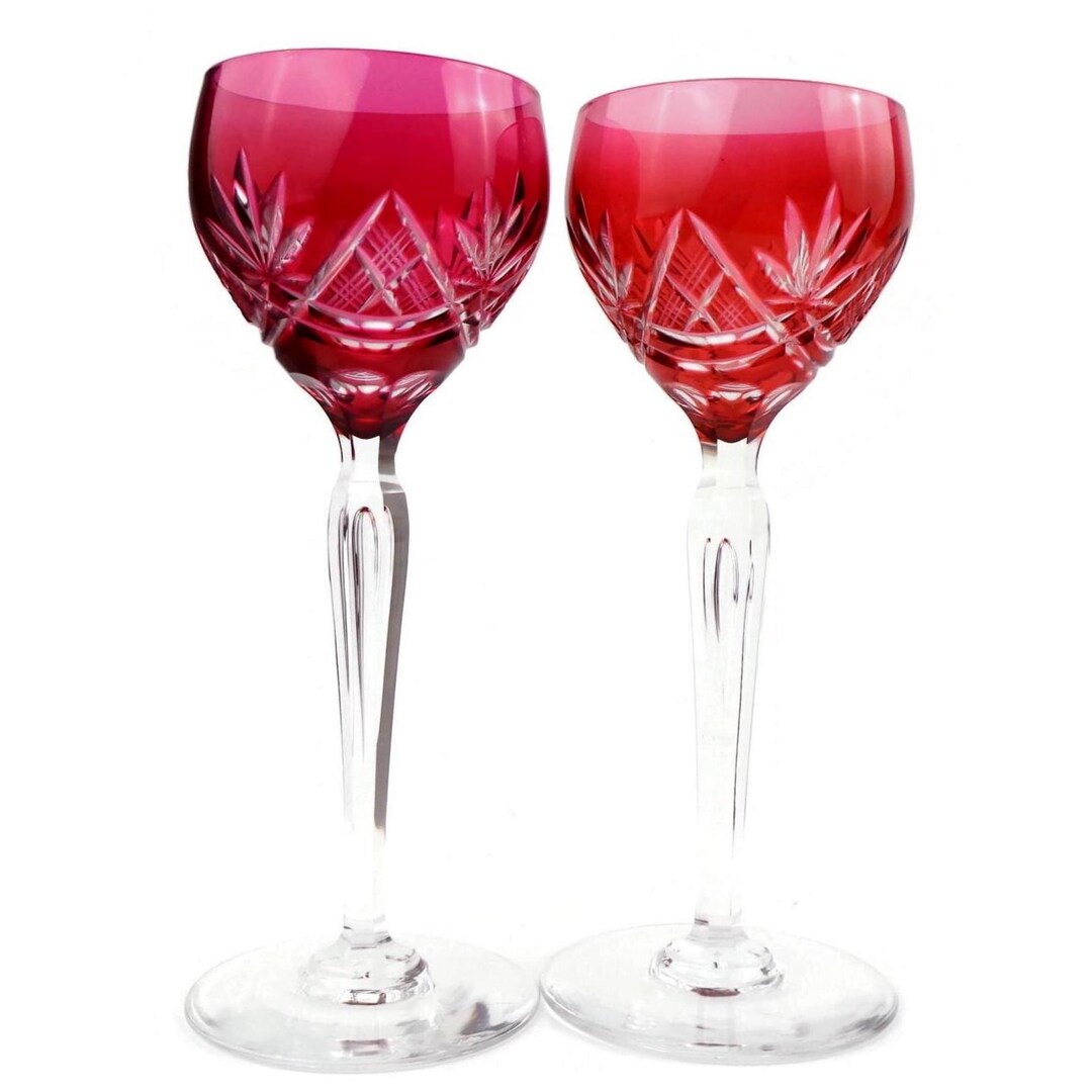 Red Crystal Wine Glasses Set of 2, Pair Crystal Glasses Set - Etsy