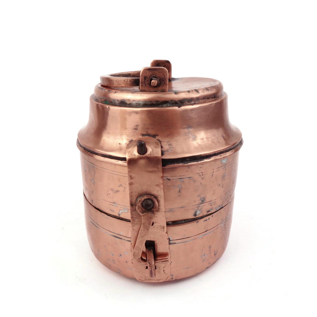 Vintage Copper Two Tier Lunch Box Set, Copper Lunch Tiffin Box, Copper ...