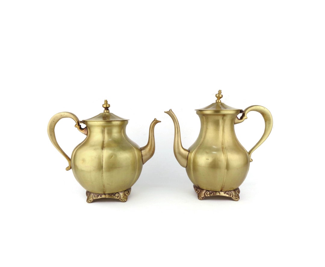 Antique Brass Teapots, Mexican Teapots Set, Pair Solid Brass Teapots - Etsy