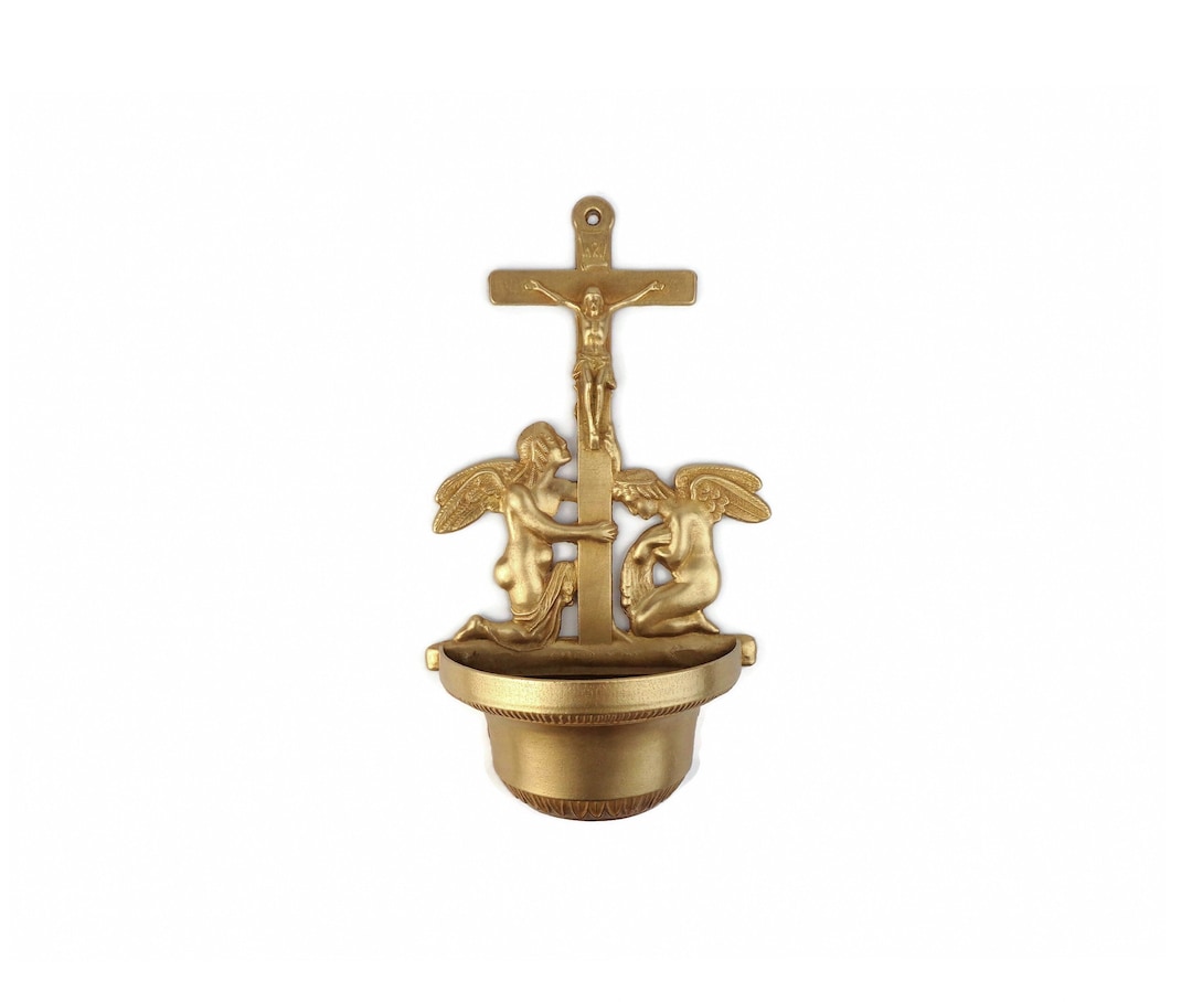 Antique Brass Holy Water Font, Wall Holy Water Font, Brass Holy Water ...