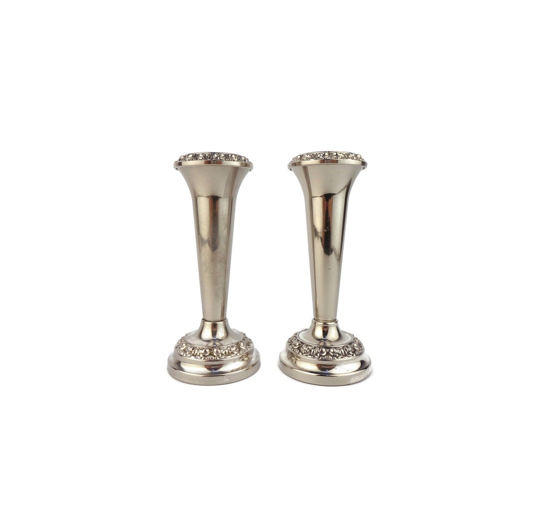 Vintage Silver Plated Vases Pair Silver Plated Vases - Etsy
