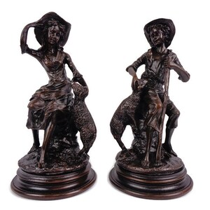 Mario Pegoraro Statues Woman and Man With Sheep, Pair Statues Mario ...