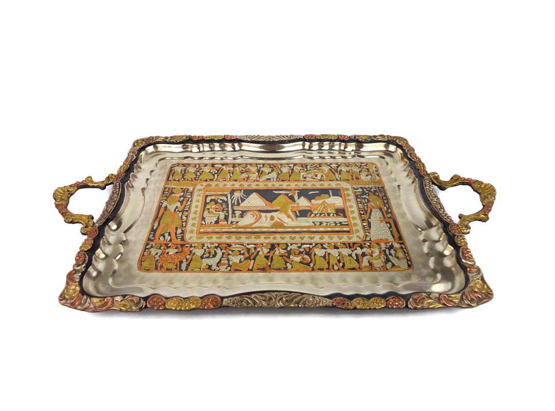 Antique Tray Egypt, Handmade Tray Egypt, Egyptian Serving Tray, Hand ...