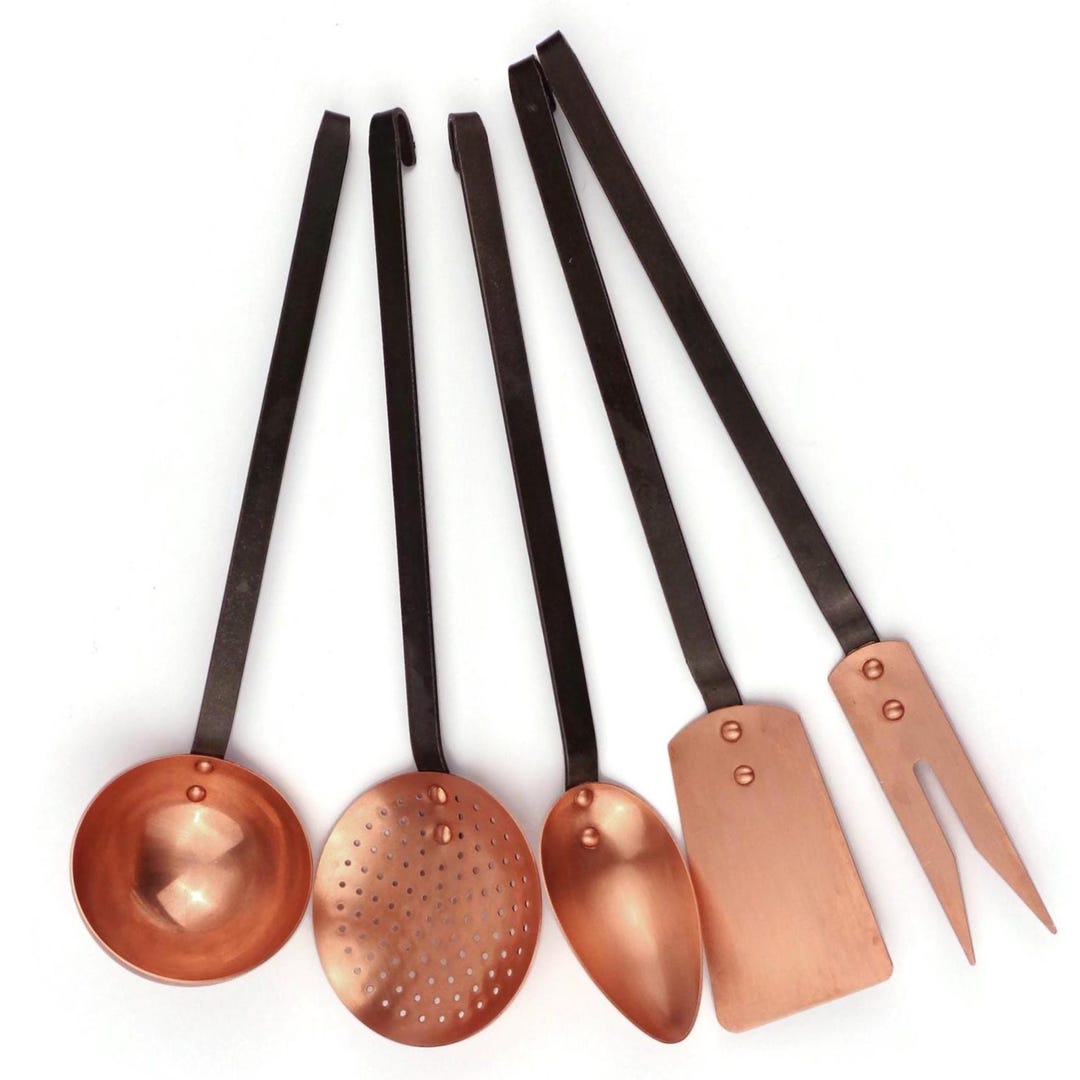 Vintage Copper Cooking Set, Copper Cooking Utensils Set, Wall Hanging ...