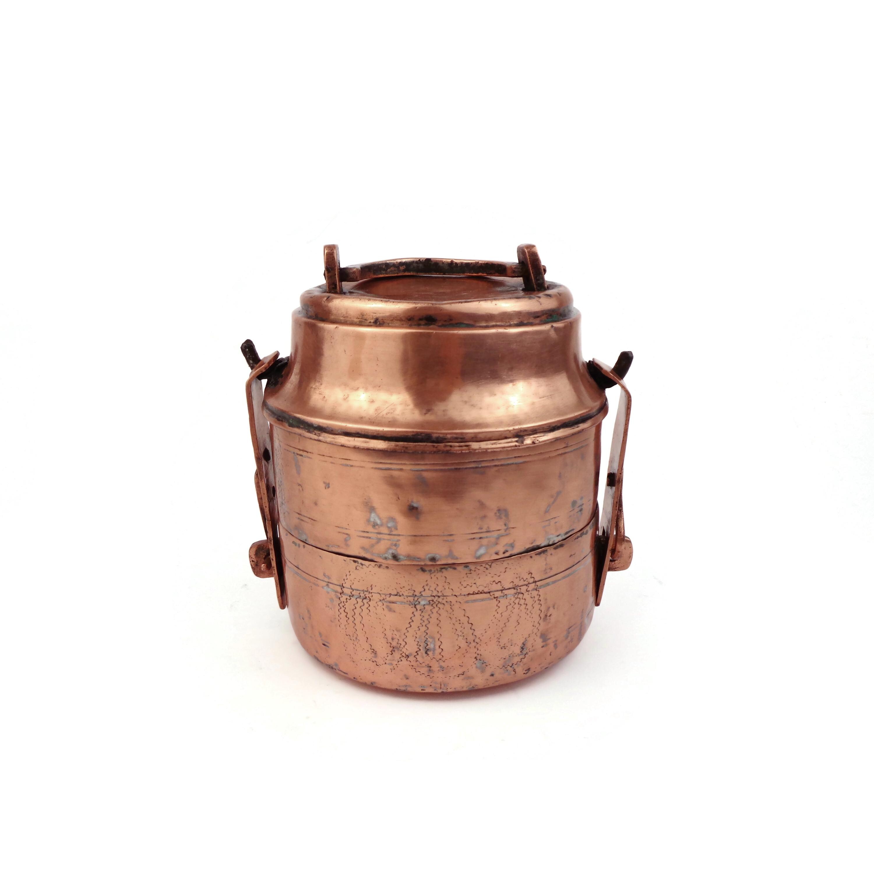Vintage Copper Two Tier Lunch Box Set, Copper Lunch Tiffin Box, Copper ...