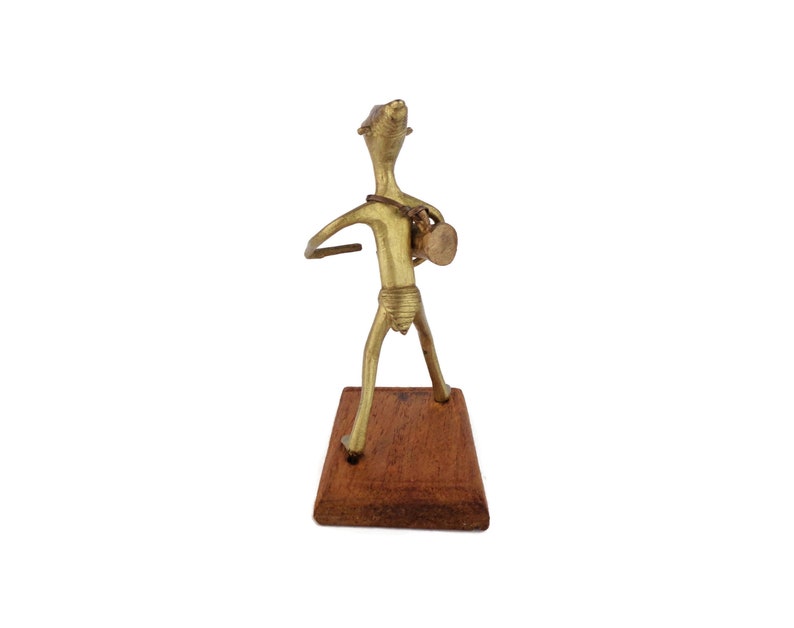 African Ritual Musician Brass Statue, African Folklore Musician ...