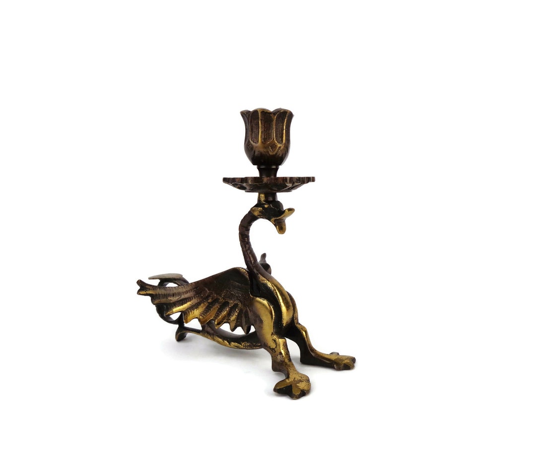 Antique Brass Candle Holder, Dragon Brass Candlestick, Dragon Candle ...