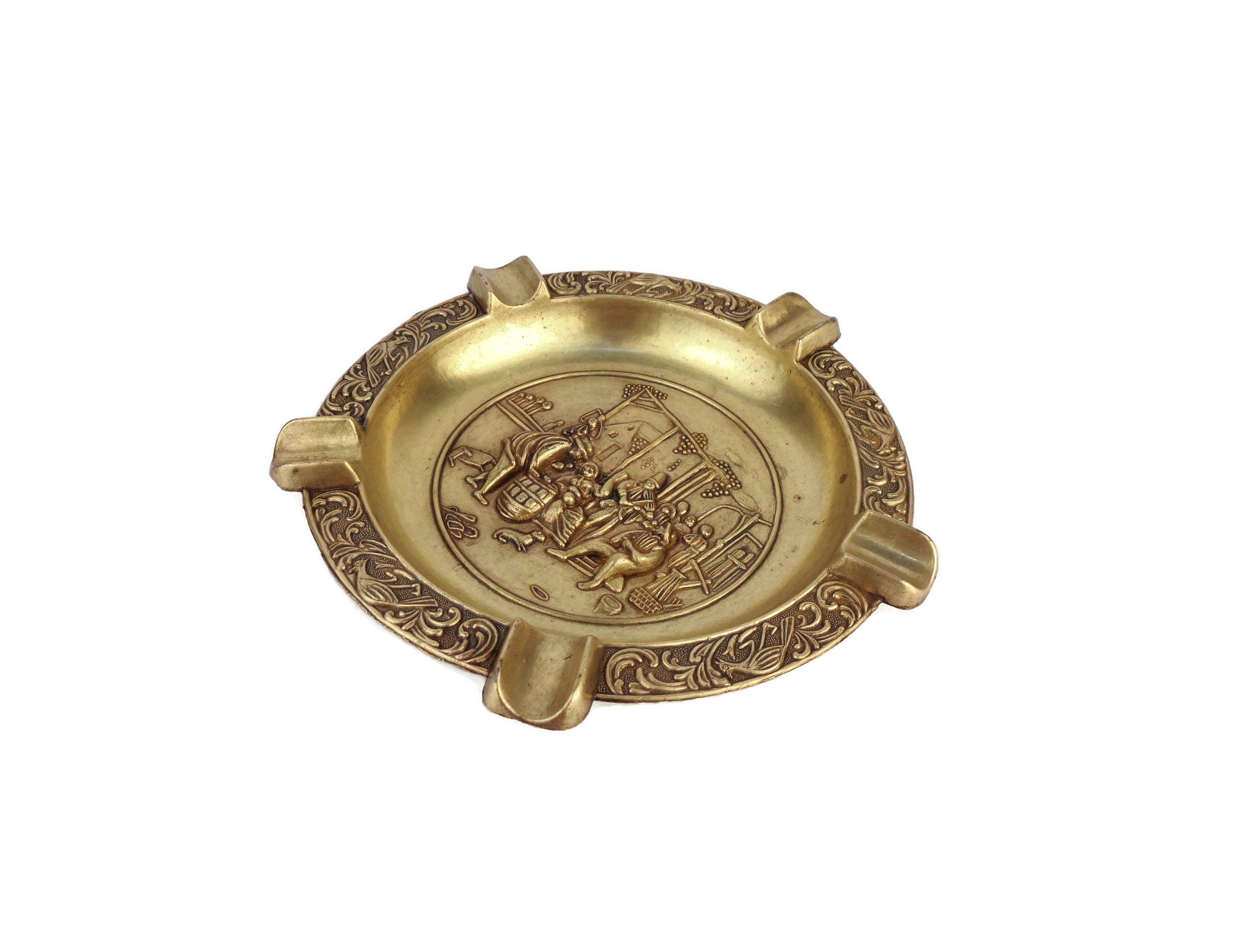 Antique Brass Ashtray, Vintage Brass Ashtray, Solid Brass Ashtray ...