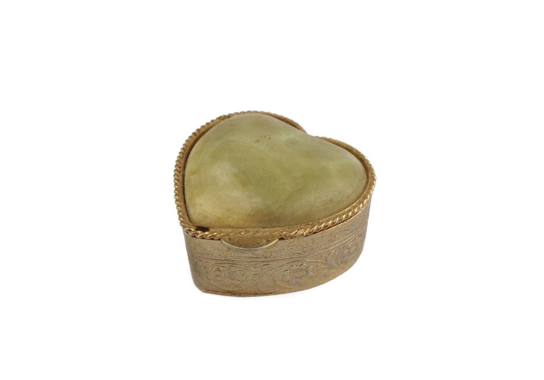 Antique Brass Pill Box, Engraved Brass Pill Box With Stone Lid - Etsy