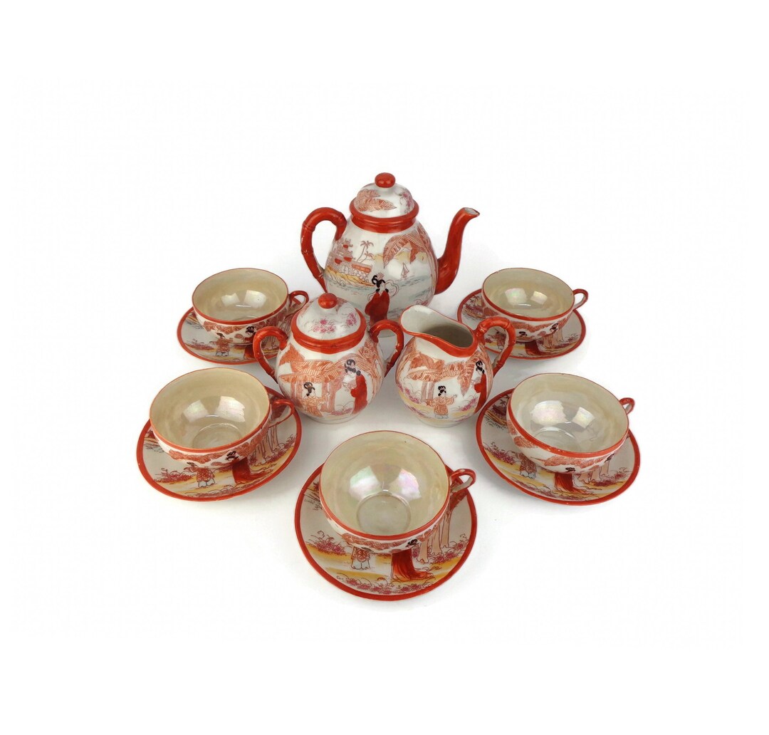 Vintage Chinese Porcelain Coffee Tea Set, Hand Painted Chinese ...