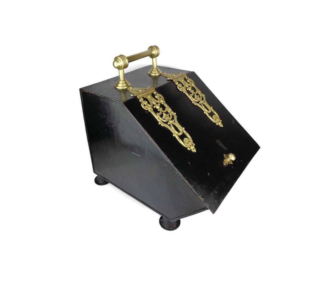 20th Century Metal Coal Box With Shovel, Antique Fireplace Decor, 1900s ...