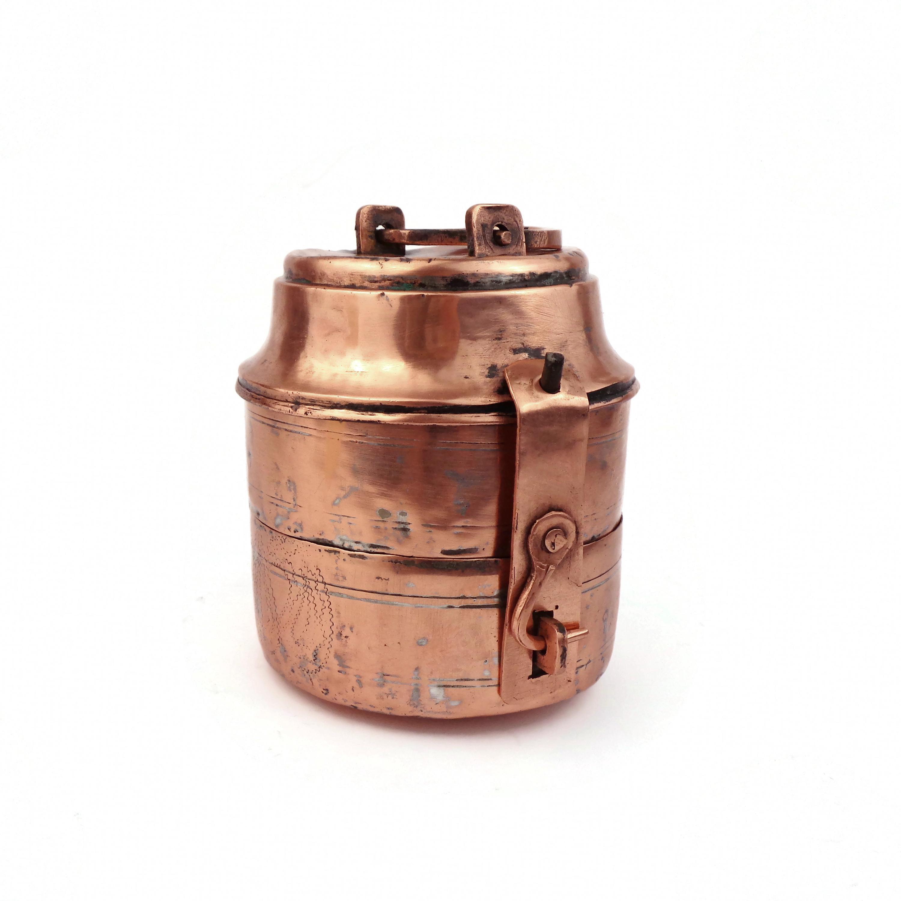 Vintage Copper Two Tier Lunch Box Set, Copper Lunch Tiffin Box, Copper ...