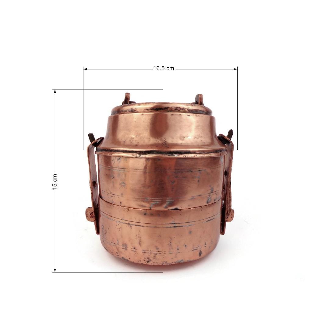 Vintage Copper Two Tier Lunch Box Set, Copper Lunch Tiffin Box, Copper ...