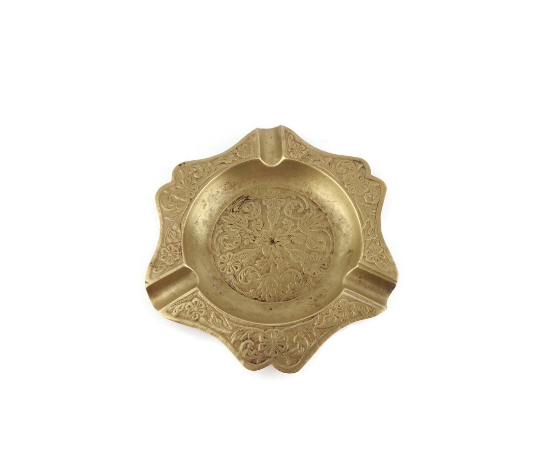 Antique Brass Ashtray, Vintage Brass Ashtray, Solid Brass Ashtray ...