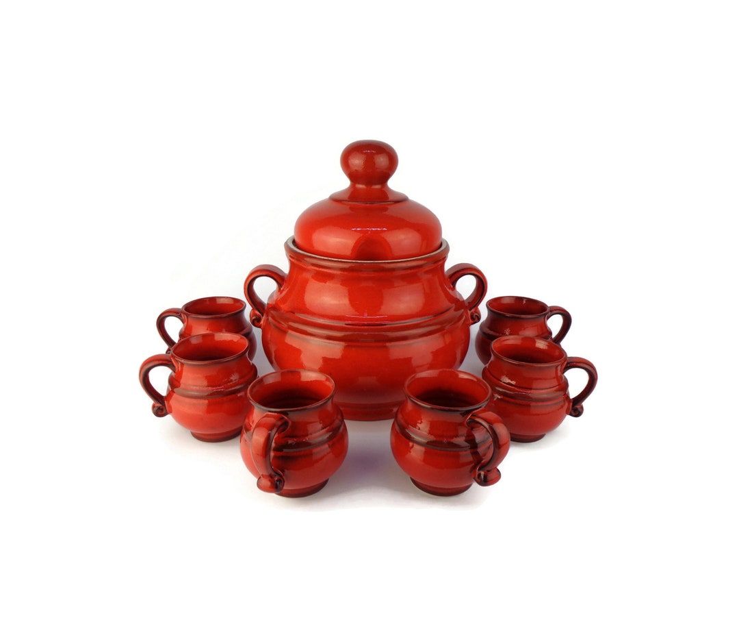Vintage Ceramic Punch Pot and 6 Cups West Germany, West German Ceramic ...