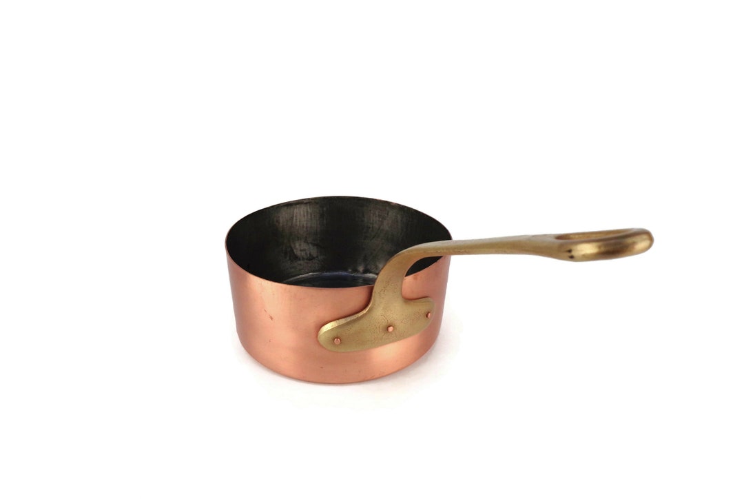 Small Solid Copper Saucepan With Brass Handle, Vintage Copper Cooking ...