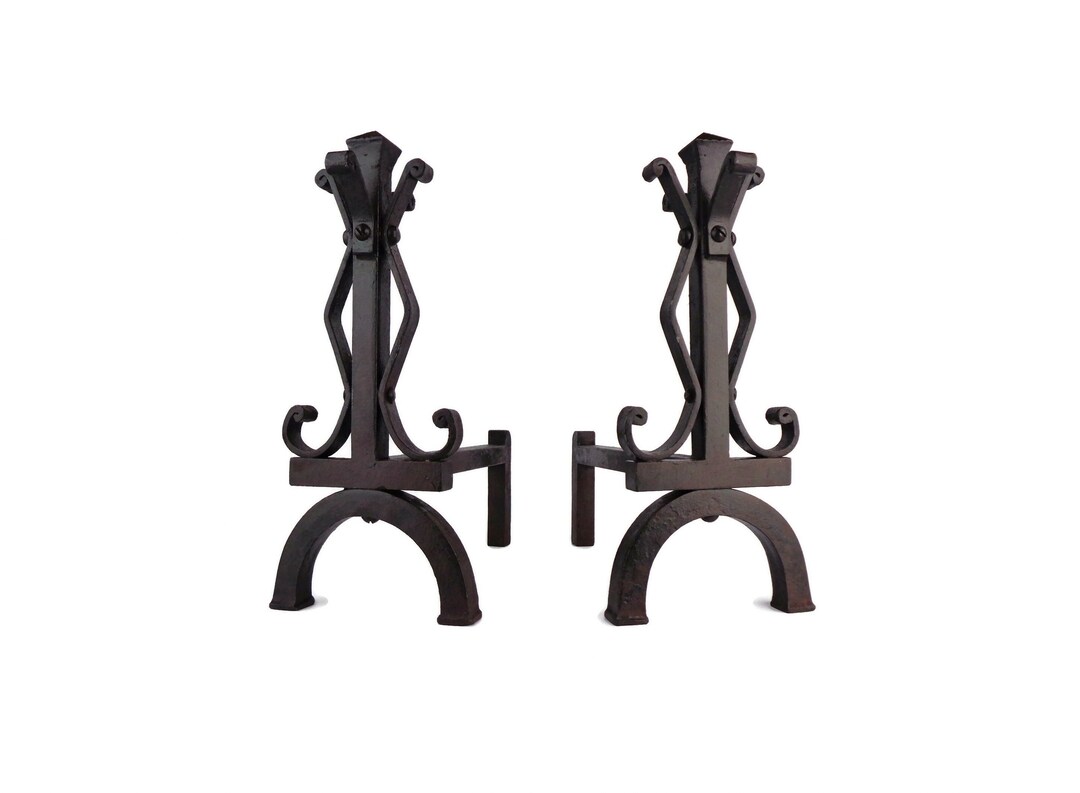 Antique Iron Andirons, Fireplace Andirons, Fireplace Decor, Fireplace ...