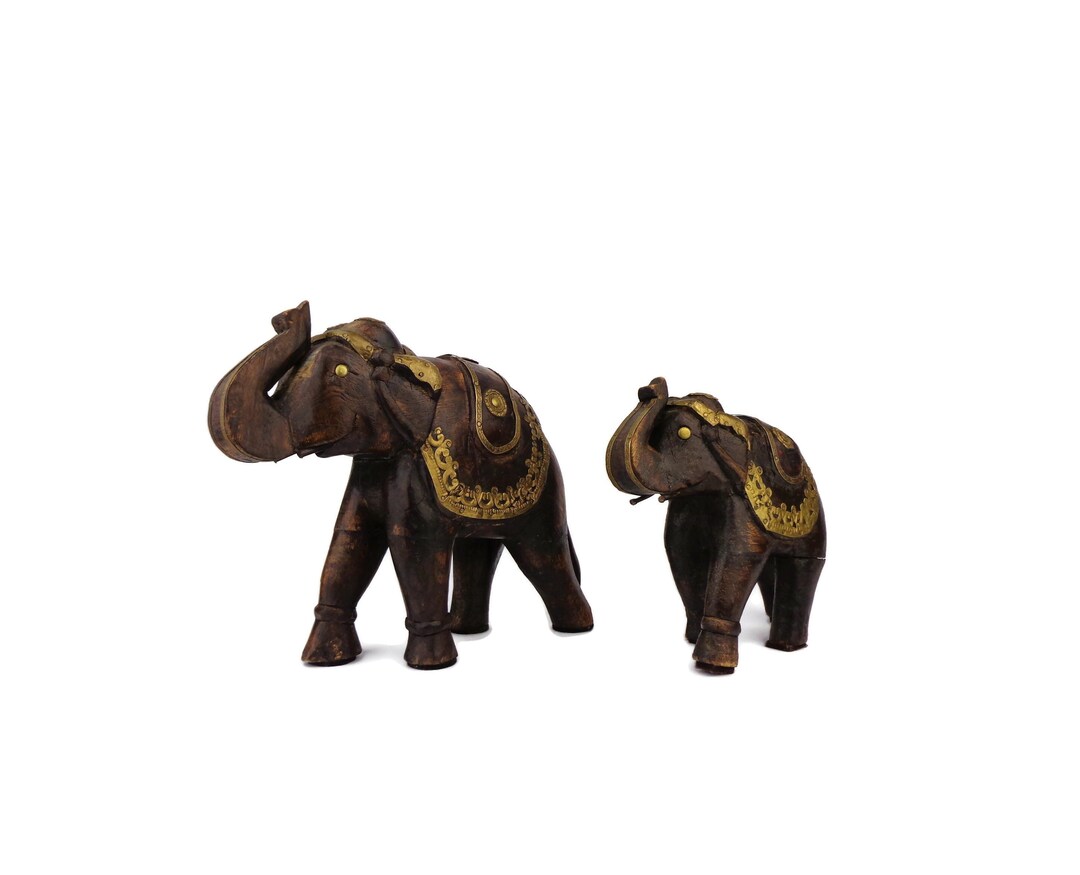 Antique Elephants Figurine Set, Pair Elephant Statues Male Female ...