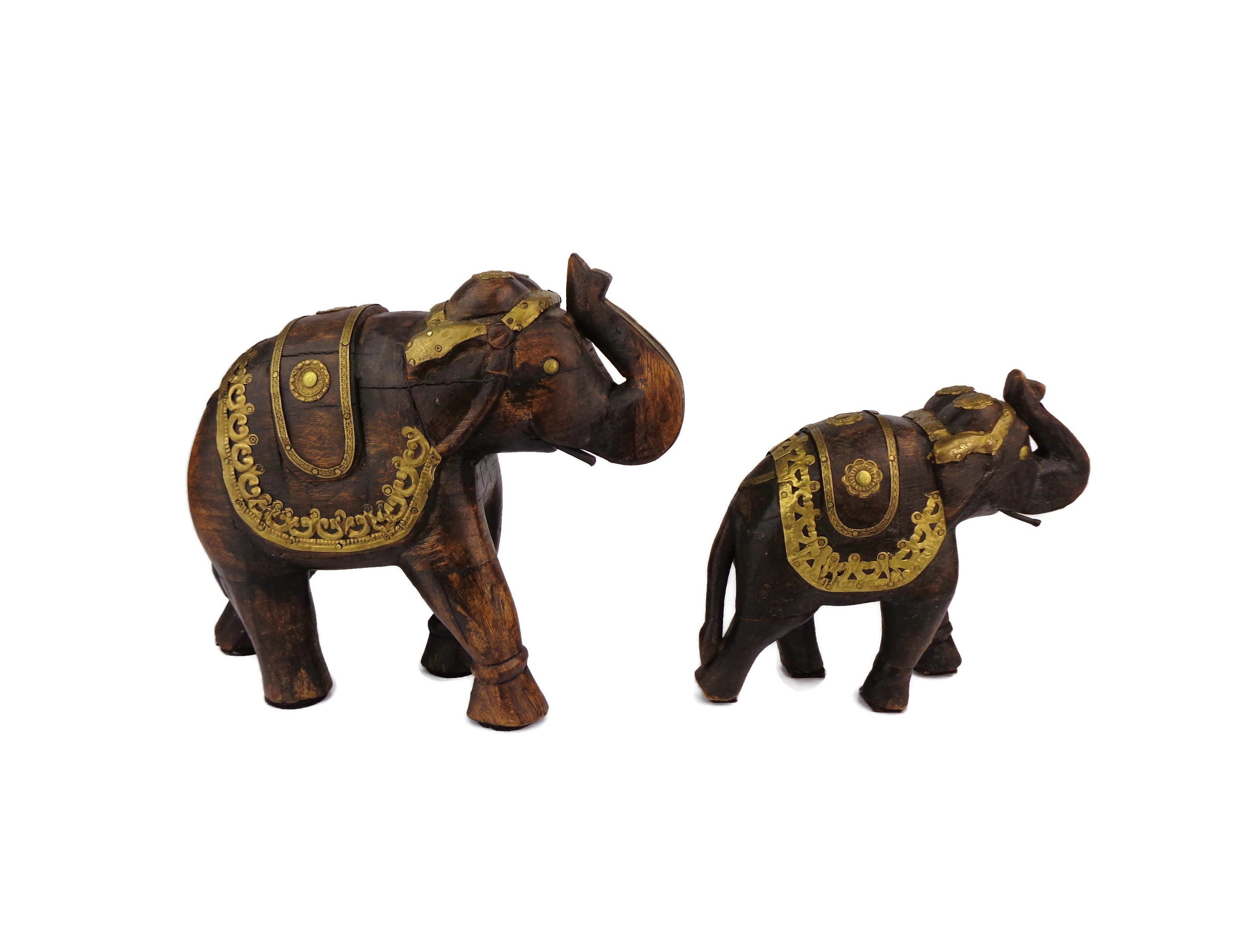 Antique Elephants Figurine Set, Pair Elephant Statues Male Female ...