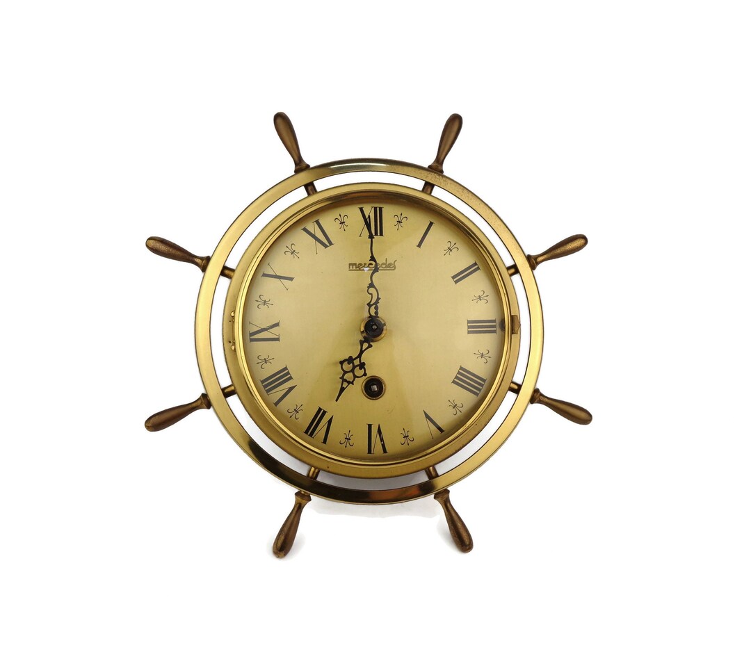 Vintage Brass Mercedes Wall Ship’s Bell Clock, Mercedes Nautical Style ...