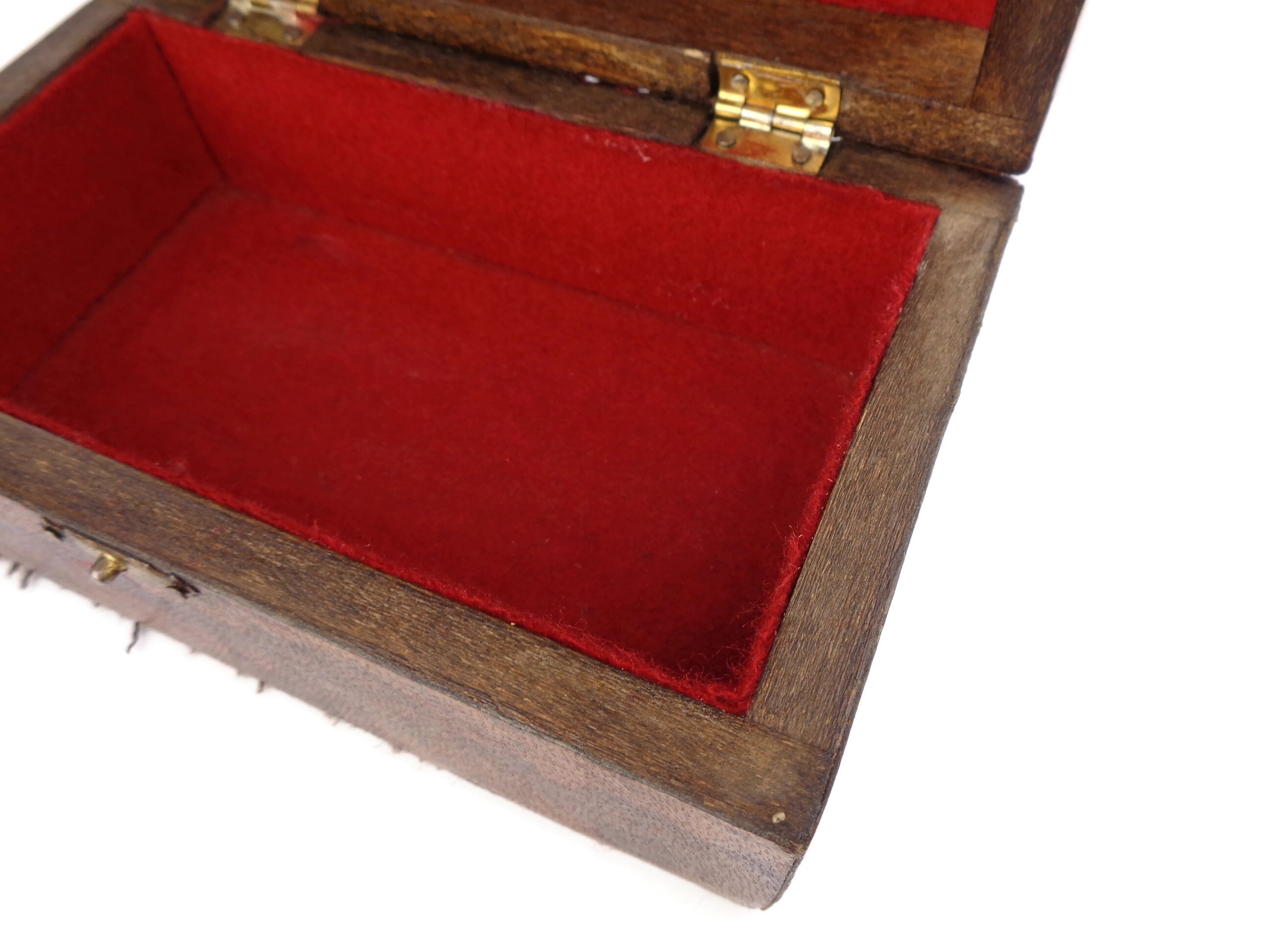 Antique Jewelry Box With Leather Decoration, Vintage Jewelry Box ...