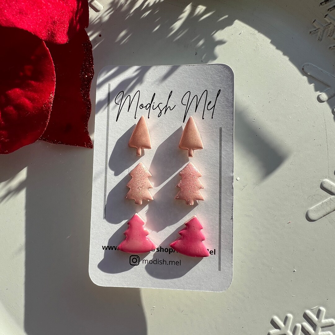Pink Glitter Clay Christmas Tree Stud Pack - Christmas Tree Clay Stud ...
