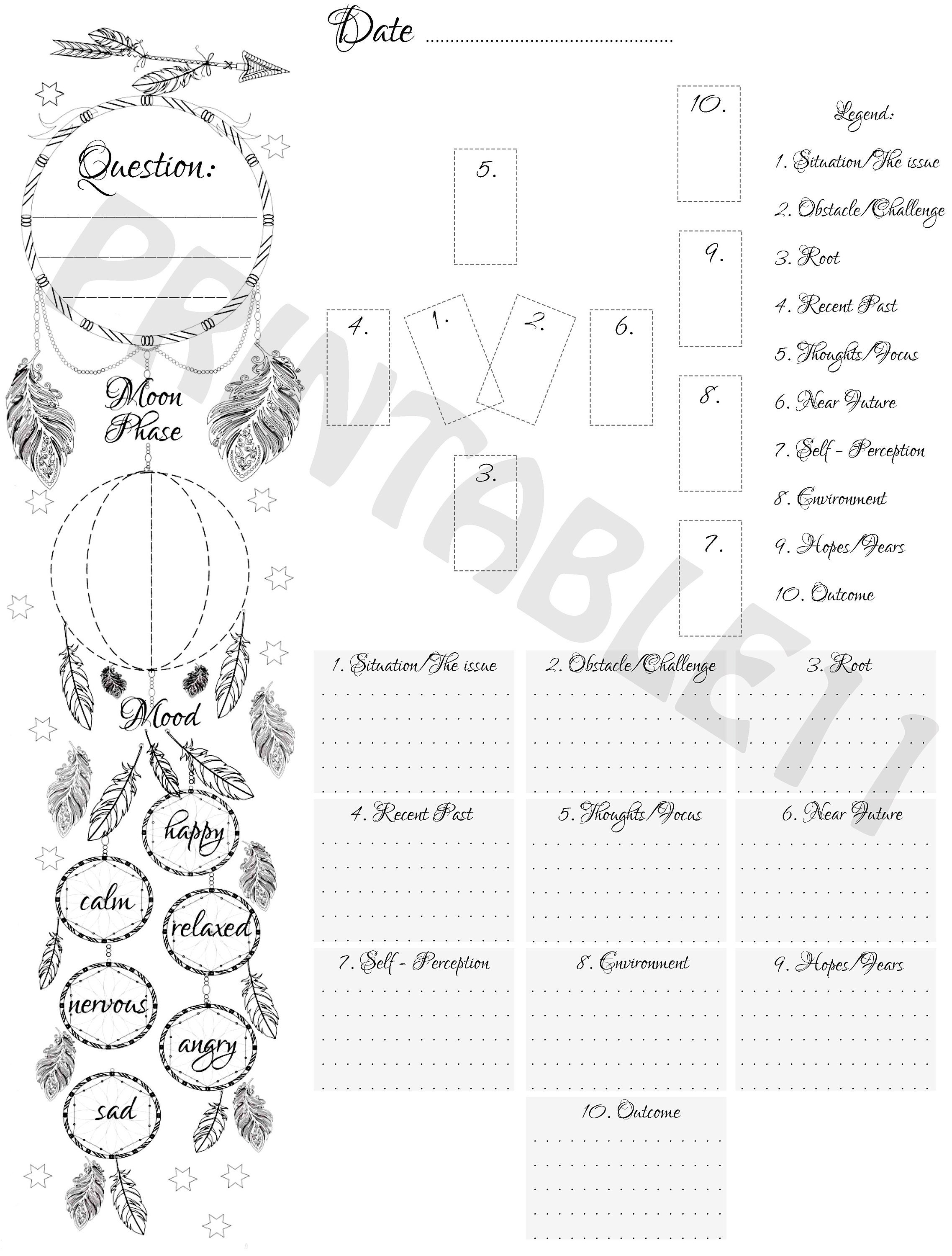 Tarot Spreads: 8 Printable Journal Worksheets With Mini Stickers (PDF ...
