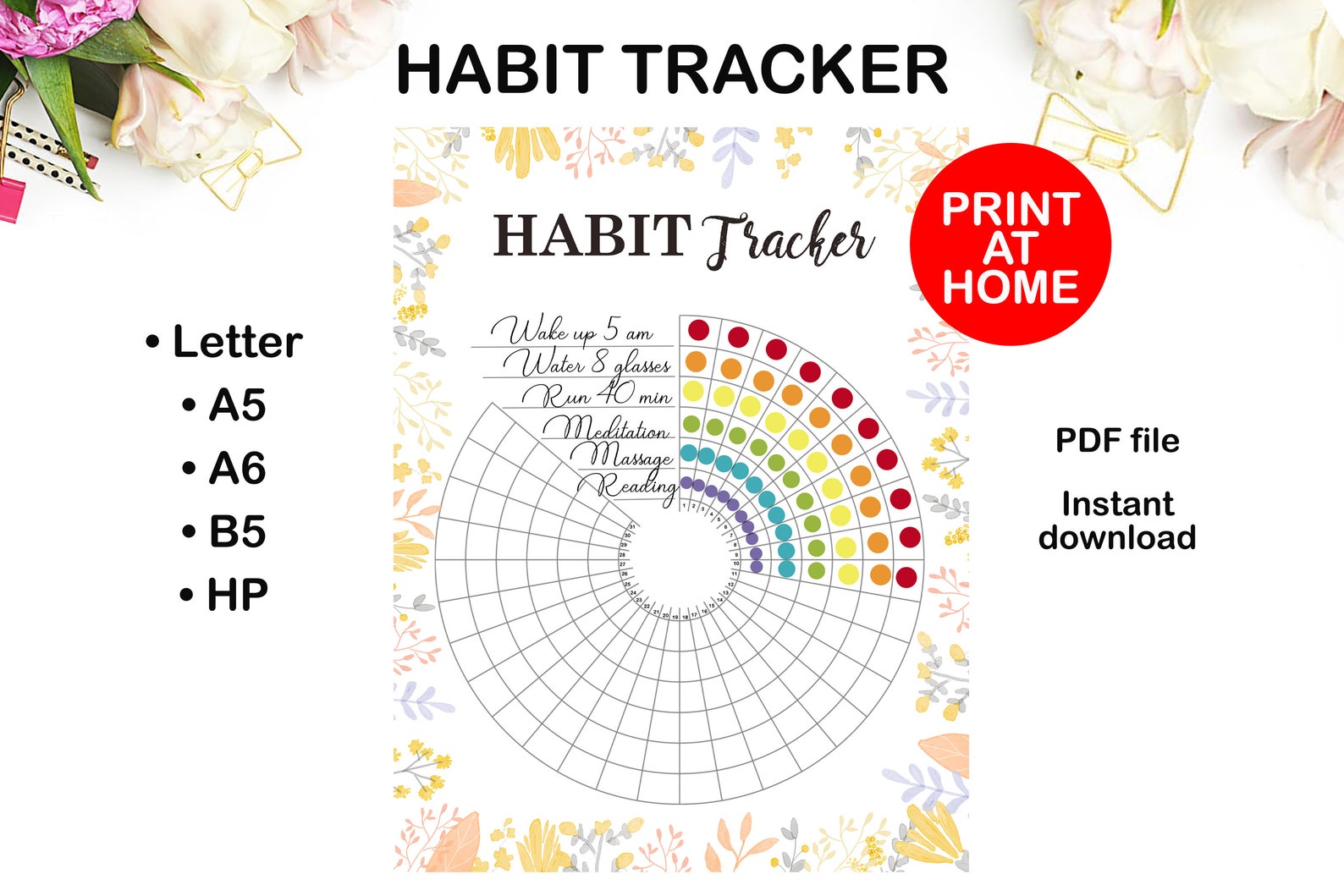 Habit Tracker Printable Round Chart Circle Initiative Tracker - Etsy