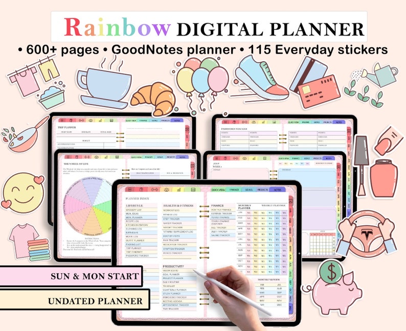 Rainbow Digital Planner Rainbow Undated Digital Planner - Etsy