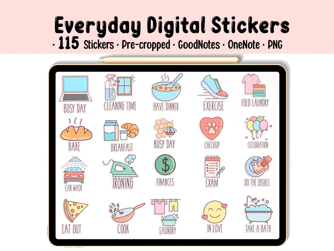 Everyday Life Digital Stickers, Daily iPad Stickers, Pre-cropped ...