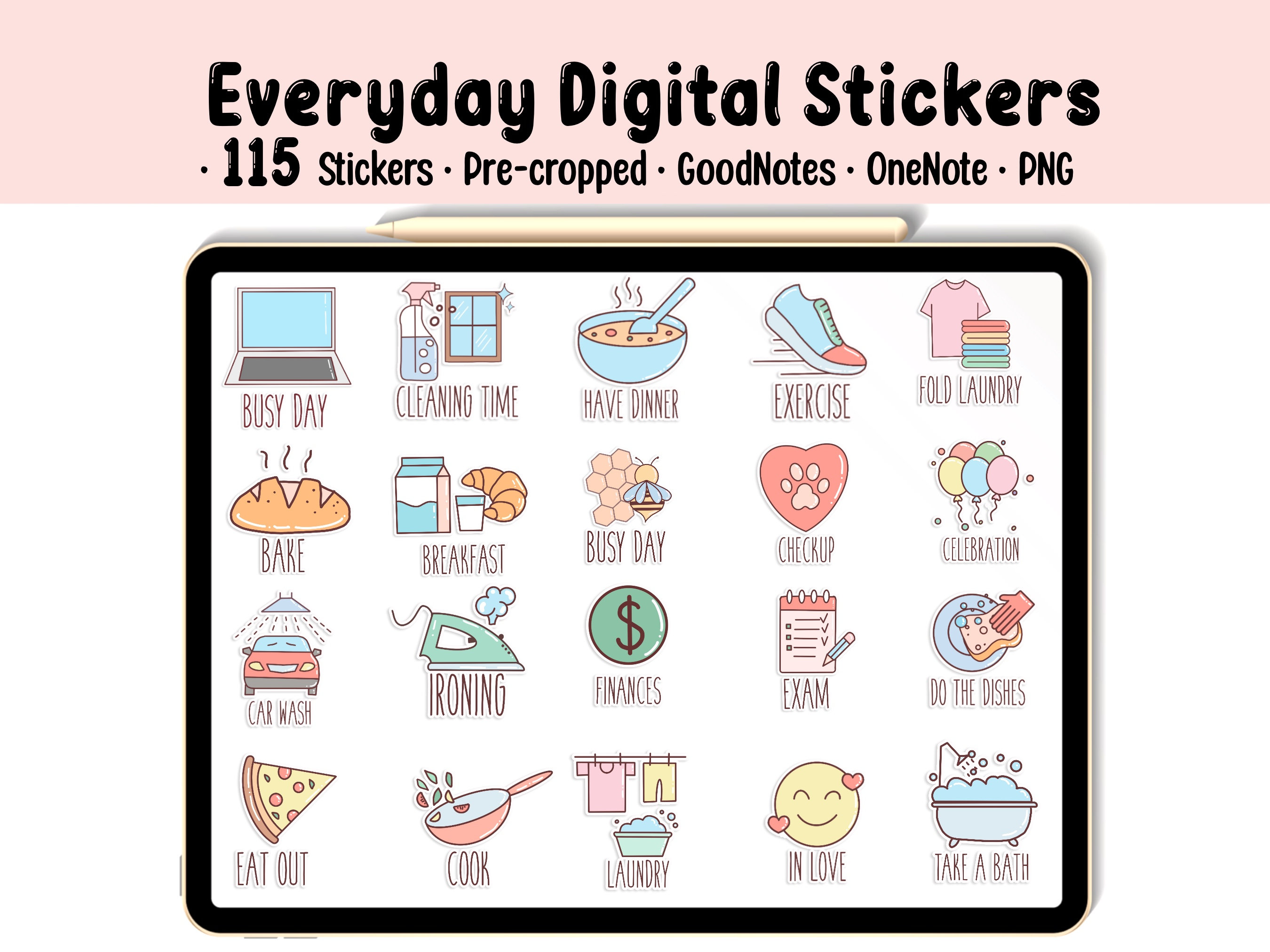 Everyday Life Digital Stickers, Daily iPad Stickers, Pre-cropped ...