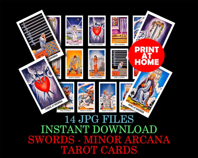 Printable Tarot Cards Minor Arcana Suit of Swords 14 JPG - Etsy Australia