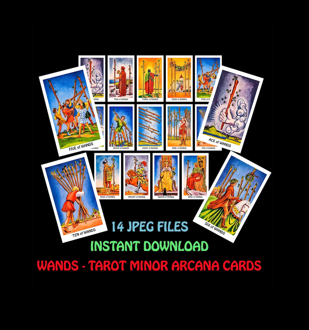 Printable Tarot Cards: Minor Arcana Suit of Wands (digital Print) - Etsy