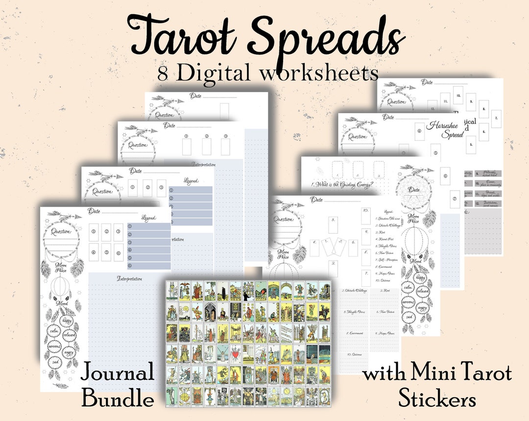 Tarot Spreads, 8 PRINTABLE Worksheets for Journaling, Instant Download ...