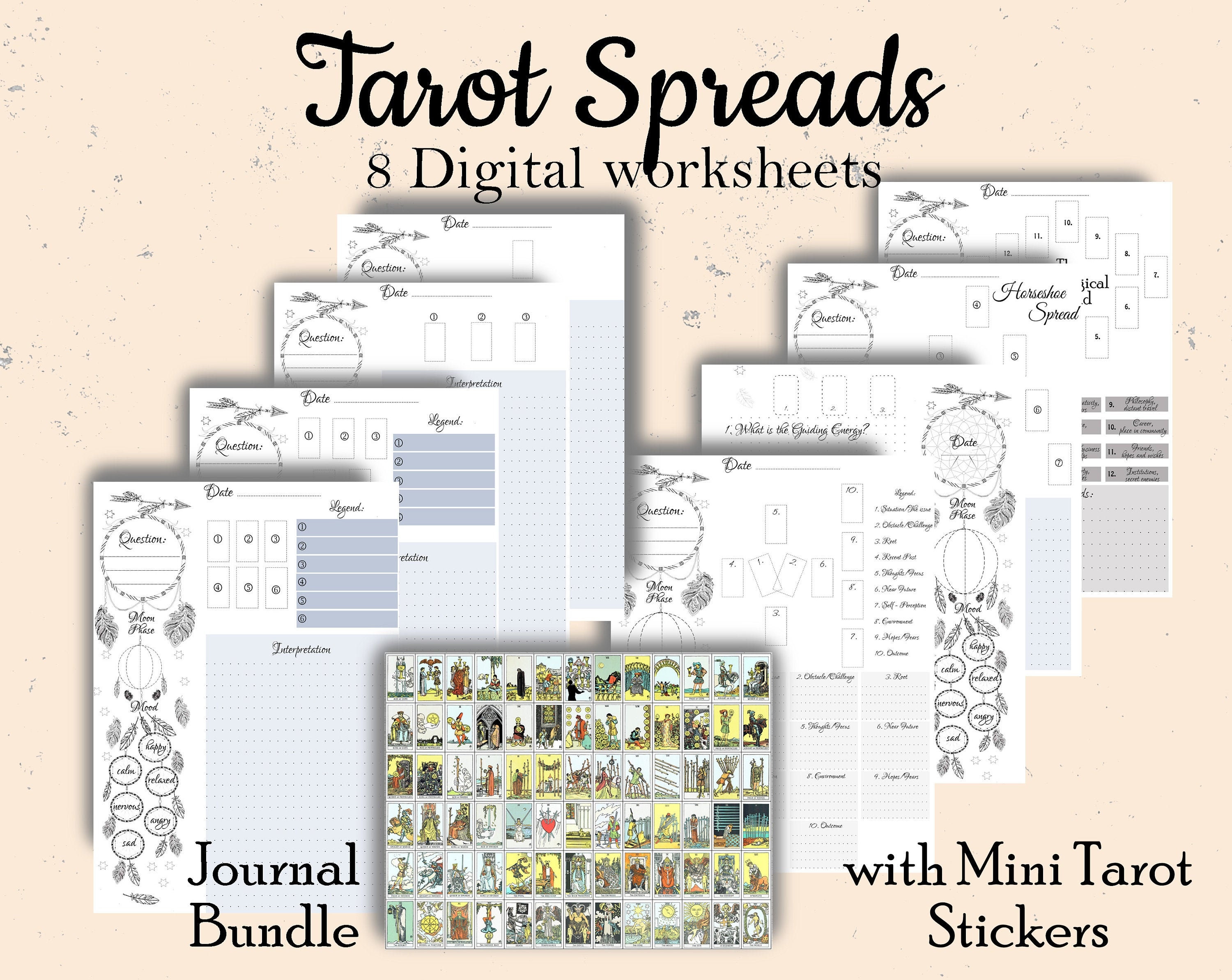 Tarot Spreads 8 PRINTABLE Worksheets for Journaling Instant - Etsy