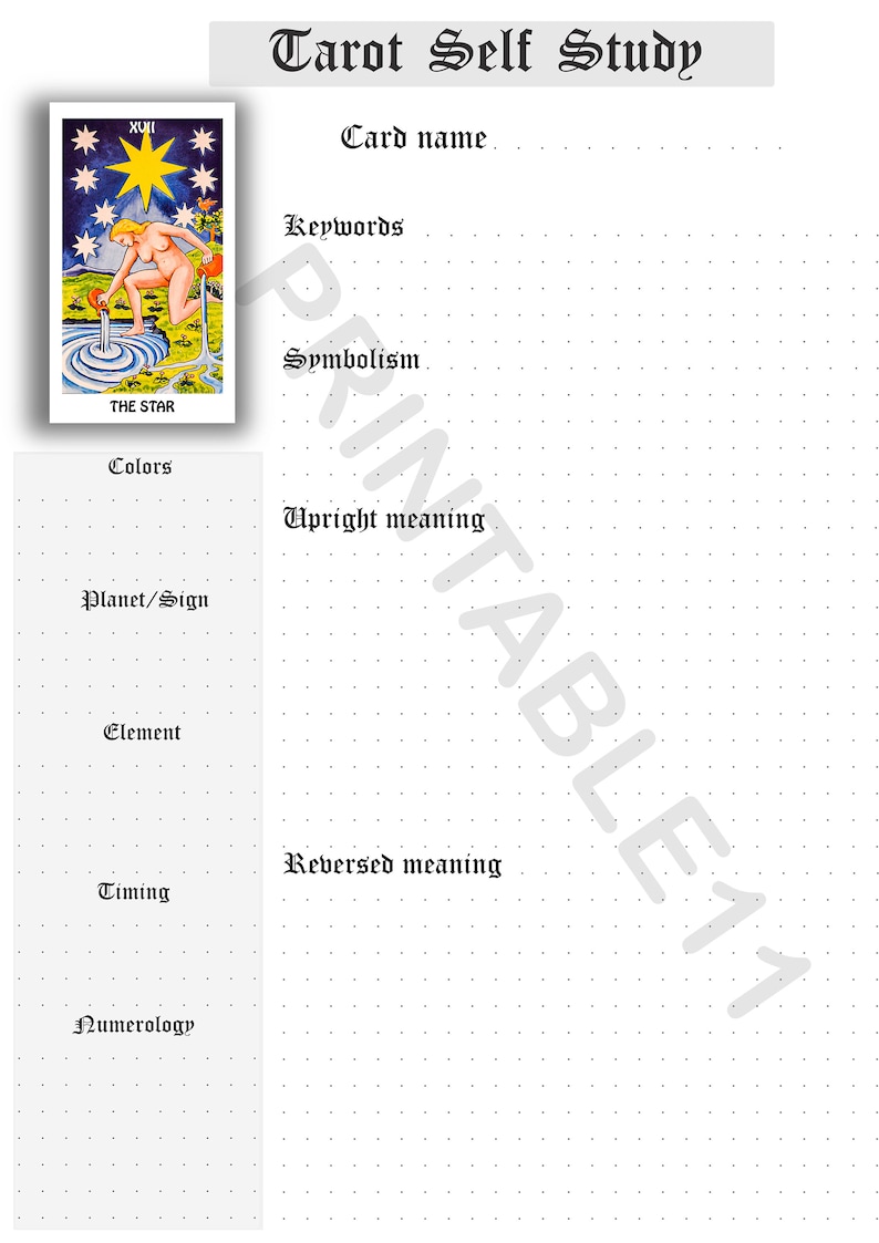 PRINTABLE Tarot PDF Card Study Tarot Journaling Tarot for - Etsy