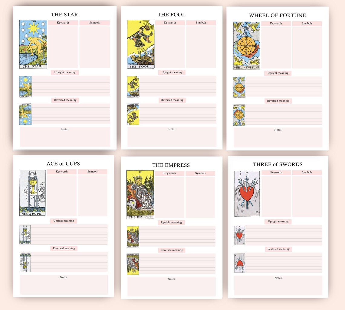 Printable Tarot Study Pages Tarot for Beginners Tarot - Etsy