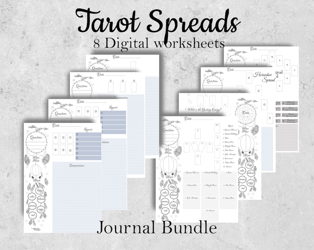 Tarot Spreads, 8 PRINTABLE Worksheets for Journaling, Instant Download ...