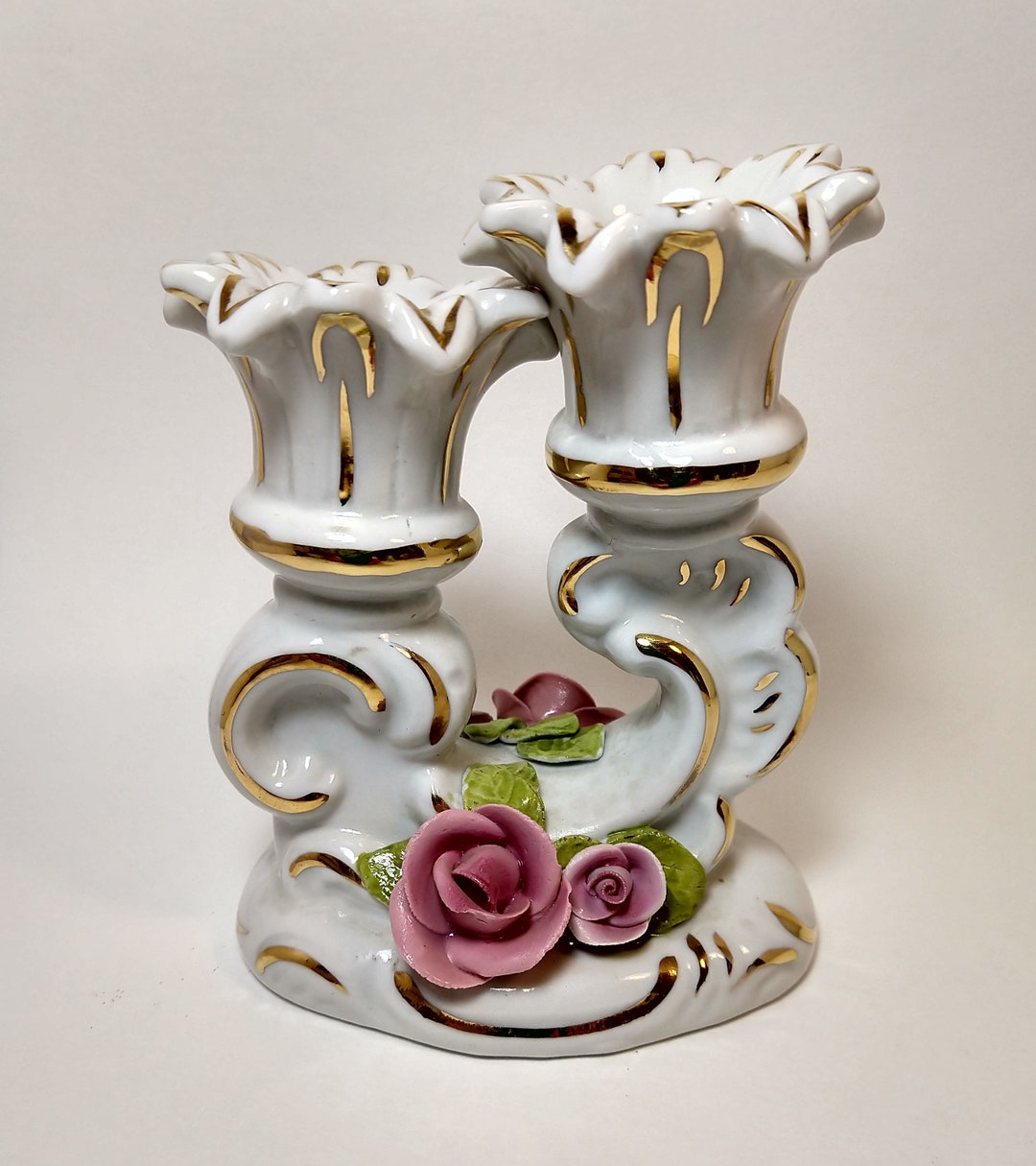 Spill Vase, Mantel Vase, Porcelain Vase, Hand-painted Roses, Vintage ...