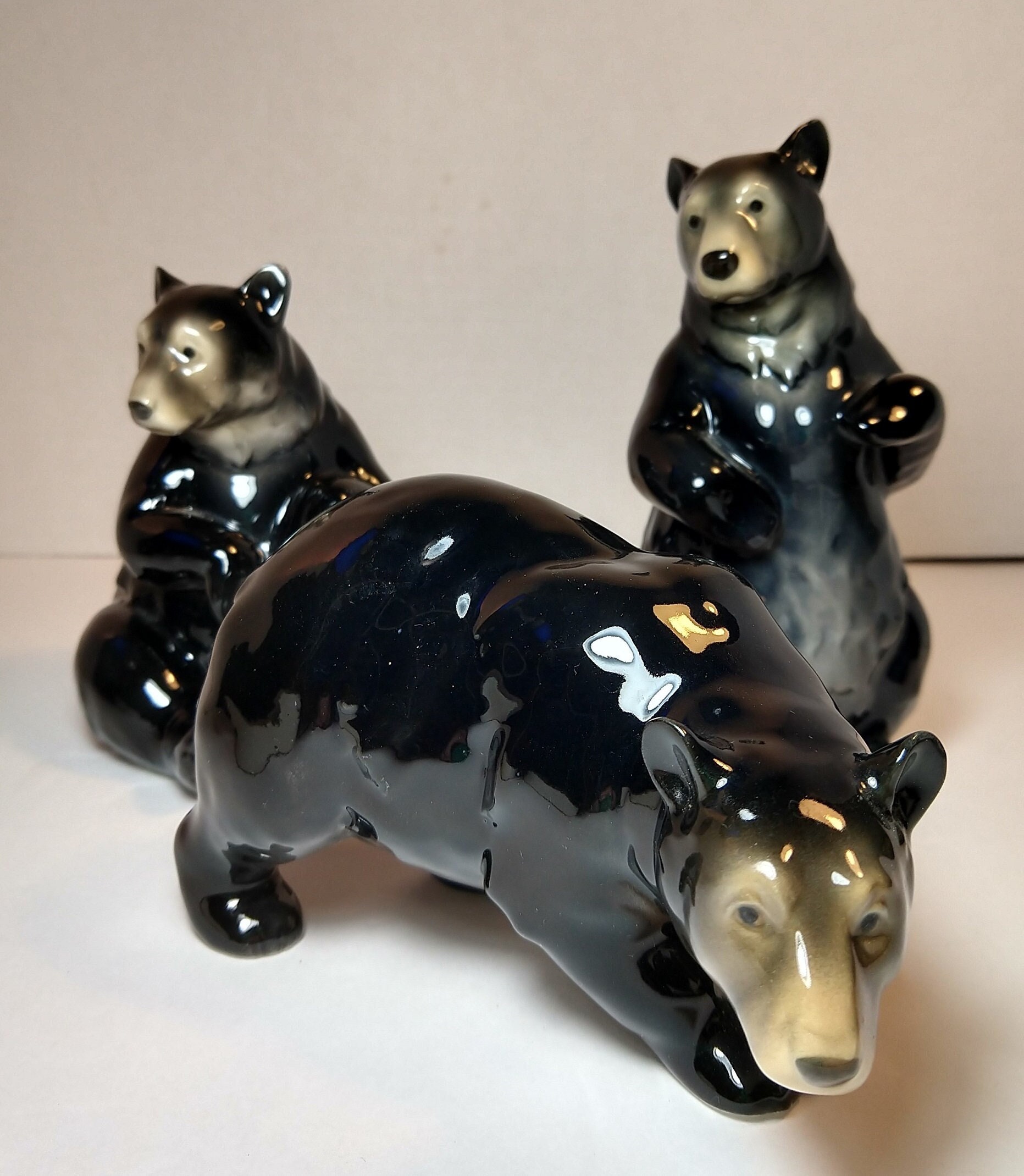 Black Bear Figurines, Porcelain Bears, Set of 3 Bears - Etsy