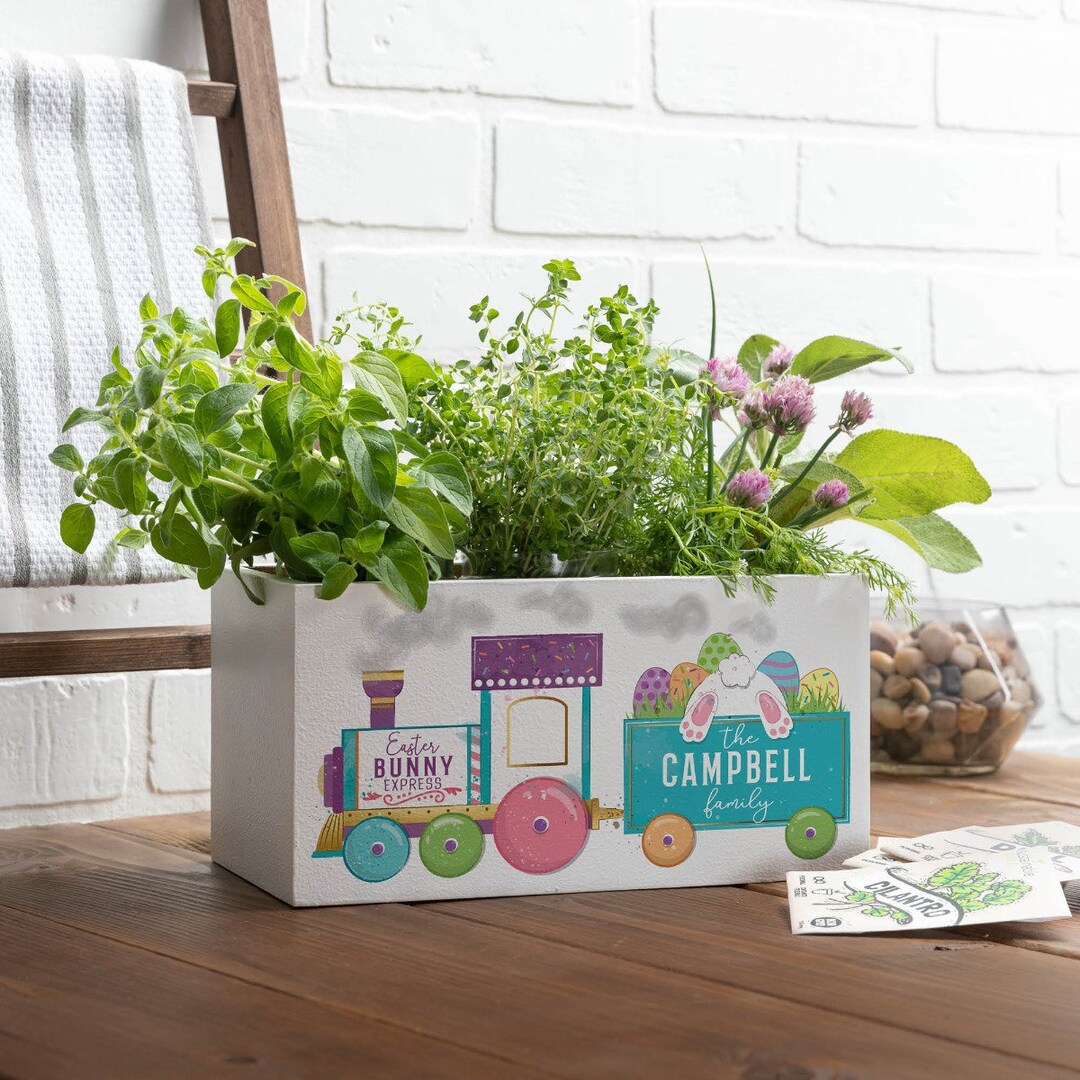 Personalized Easter Bunny Express Train Wood Storage Box, Centerpiece ...