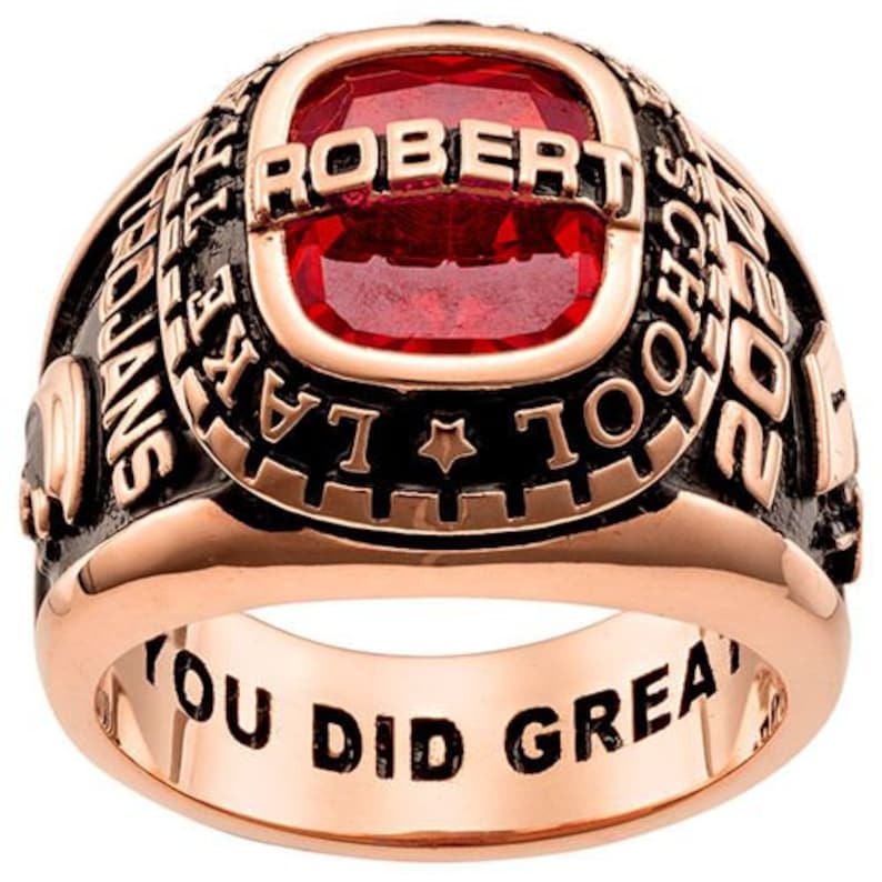 Men's Personalized Class Ring, 18K Gold Rose Plate. for Highschool or ...